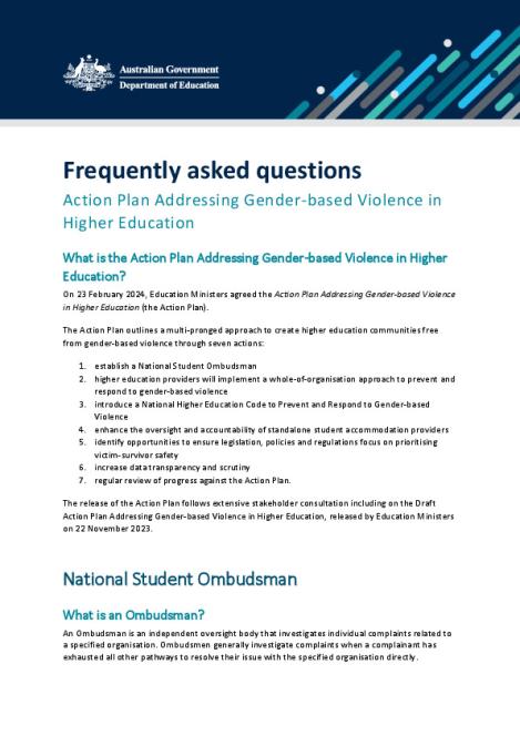 Frequently asked questions on the Action Plan Addressing Gender-based Violence in Higher ...
